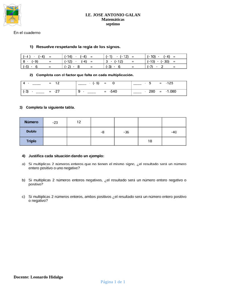 Guia MAtematica Septimo | PDF