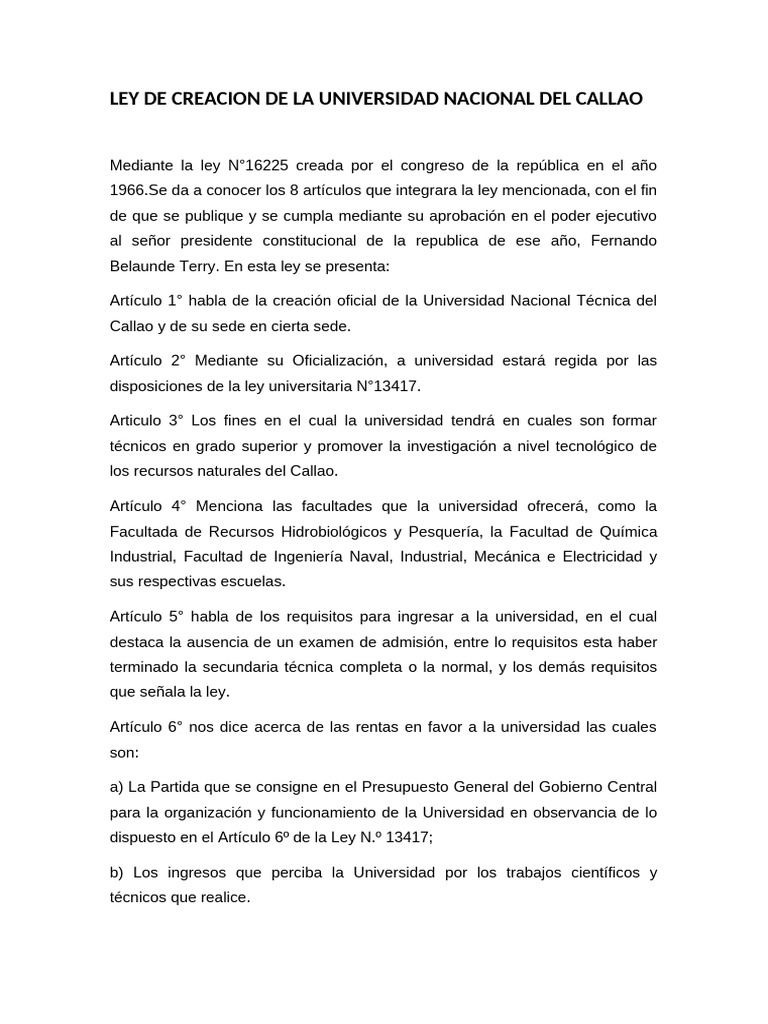 Ley de Creacion de La Universidad Nacional Del Callao 2 | PDF