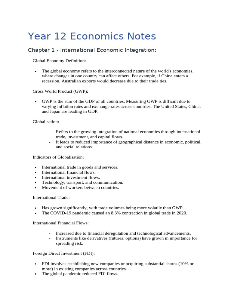 Year 12 Economics Notes | PDF