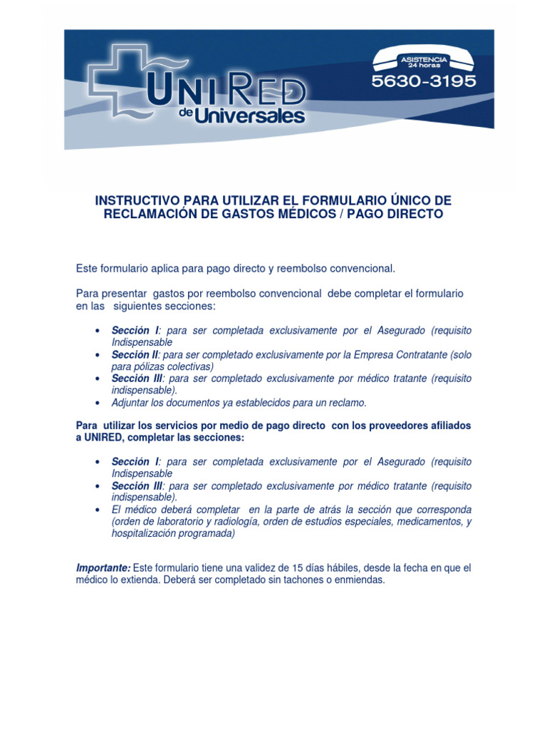 Instructivo Formulario Único Reclamación de GM y Pago Directo SU | PDF | Finanzas y dinero