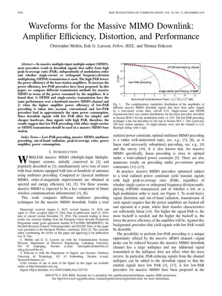 Waveforms For The Massive MIMO Downlink Amplifier Efficiency Distortion ...