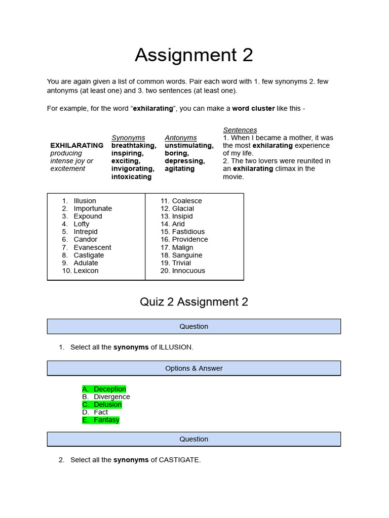 Assignment 2 Vocabulary | PDF