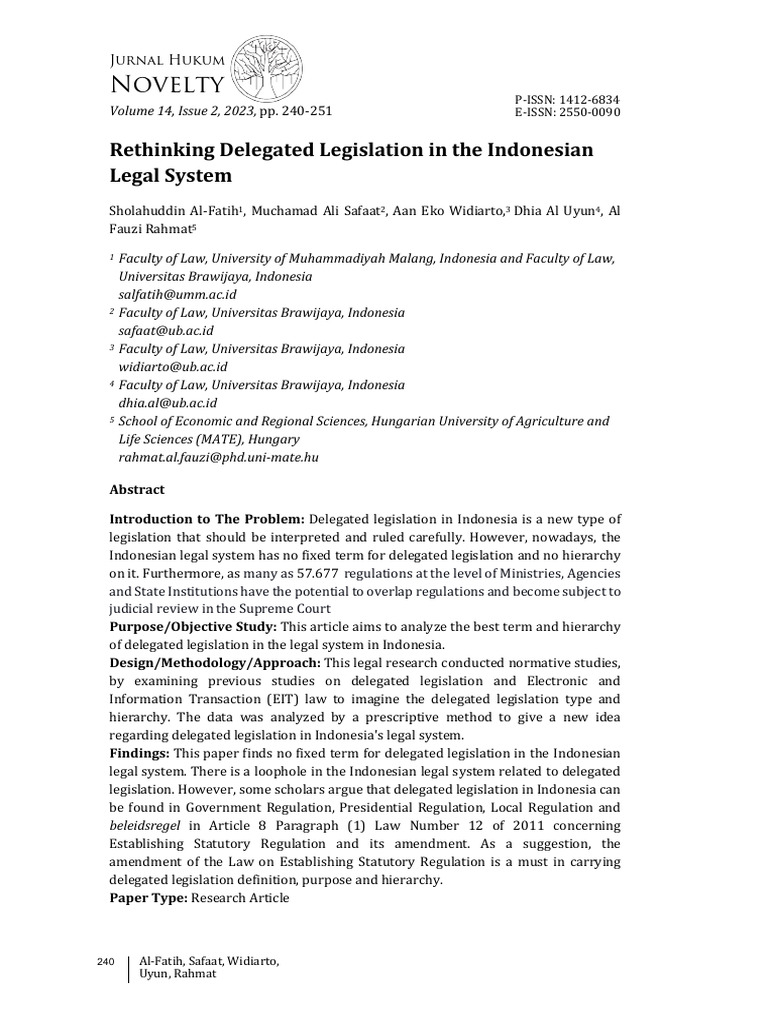 Rethinking Delegated Legislation in The Indonesian Legal System | PDF