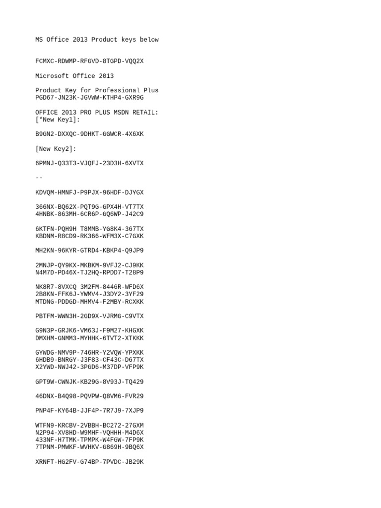 Office 2013 Product Keys | PDF