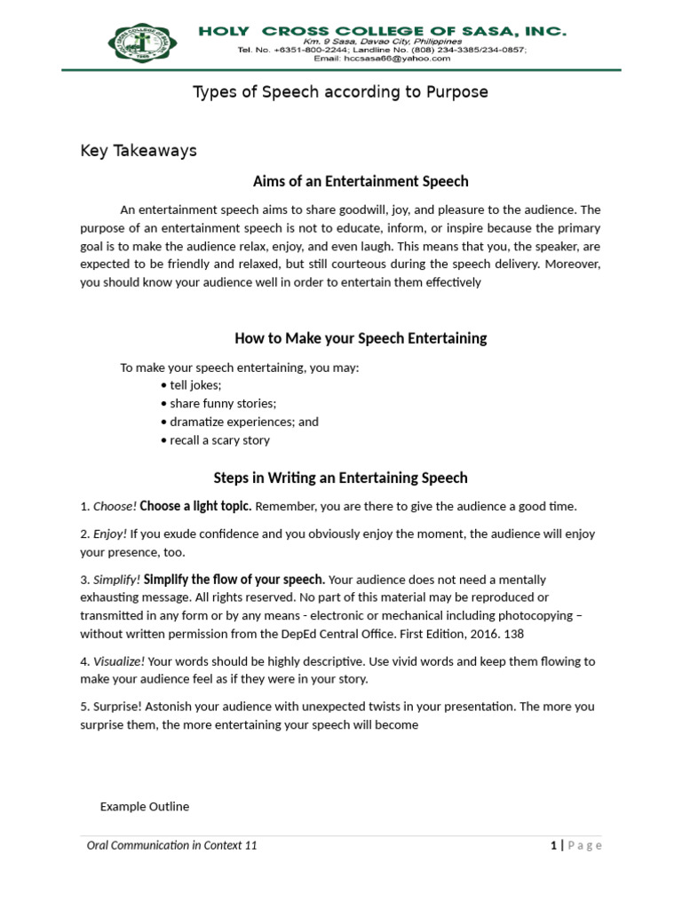 Entertainment Speech | PDF