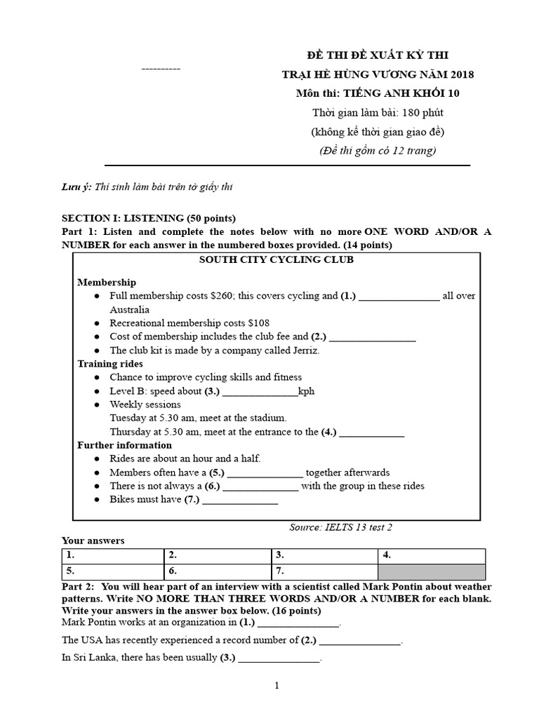 ĐỀ THHV LỚP 10 | PDF