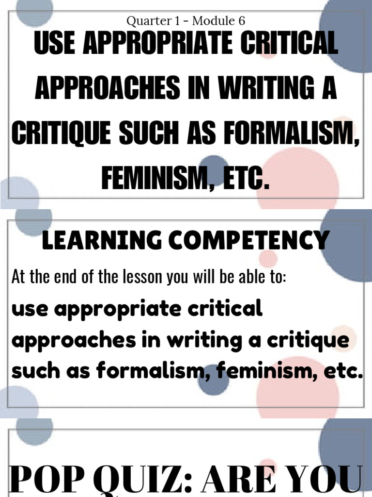 Use Appropriate Critical Approaches in Writing A Critique Such As ...