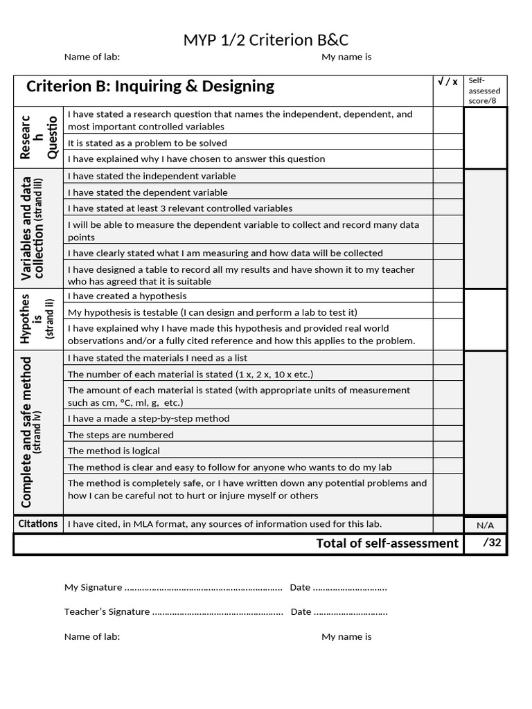 Criteria B&C Checklists | PDF