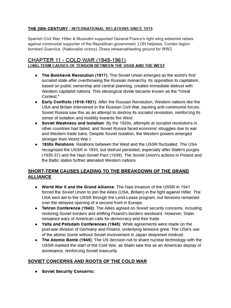 HISTORY - THE 20th CENTURY - INTERNATIONAL RELATIONS SINCE 1919 | PDF