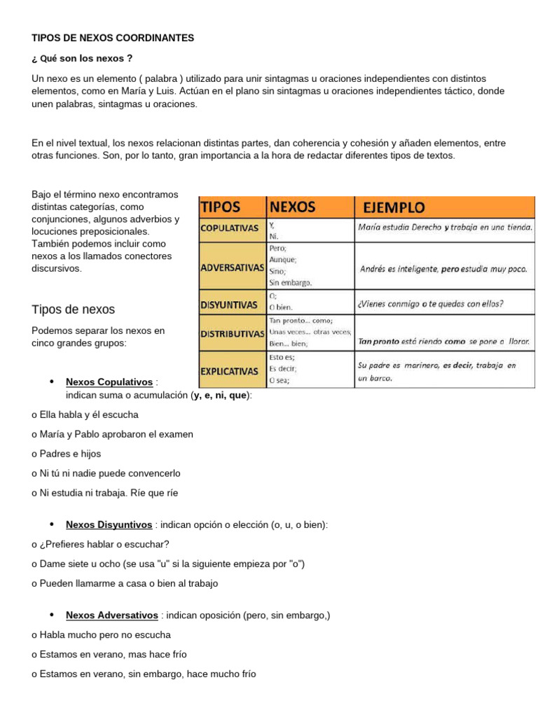 Tipos de Nexos Coordinantes | PDF