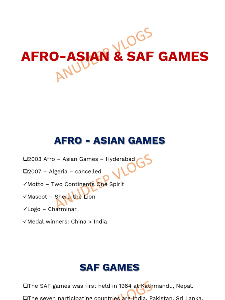 Afro-Asian and SAF Games Overview | PDF