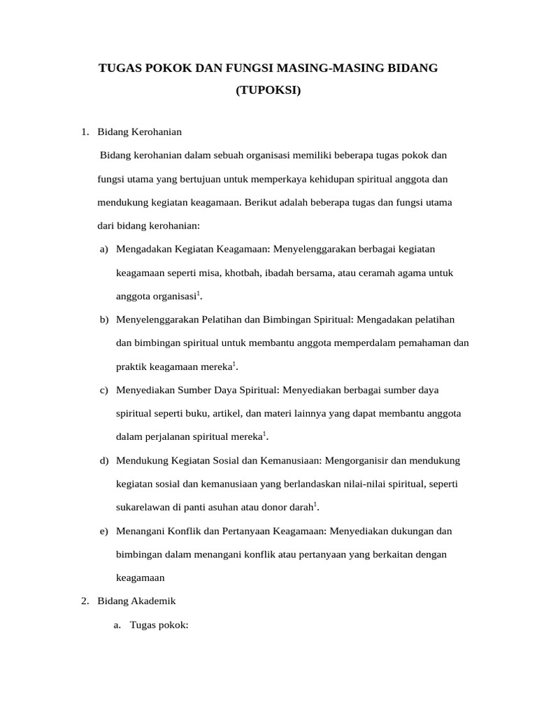 Tugas Pokok Dan Fungsi Masing Bidang-Tupoksi | PDF
