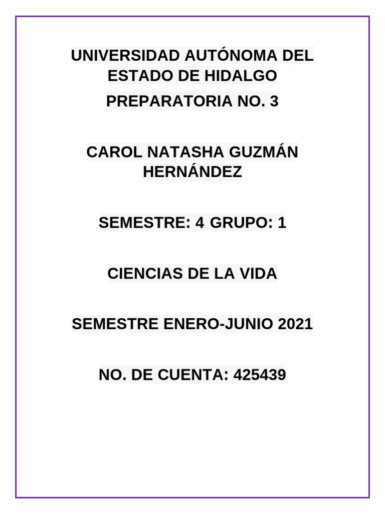 ACT2 - ManifestacionesDeLosSeresVivos - GuzmanHernandezCarolNatasha 4°1 | PDF