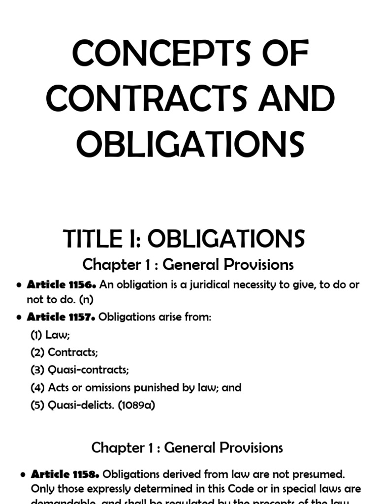 Concepts of Obligations and Contracts | PDF