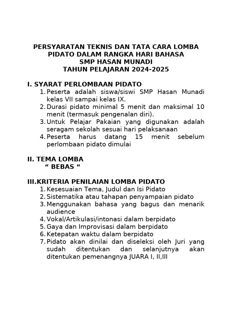 Juknis Lomba Pidato | PDF