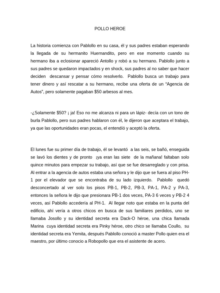 Cuento De Pollo Heroe Pdf