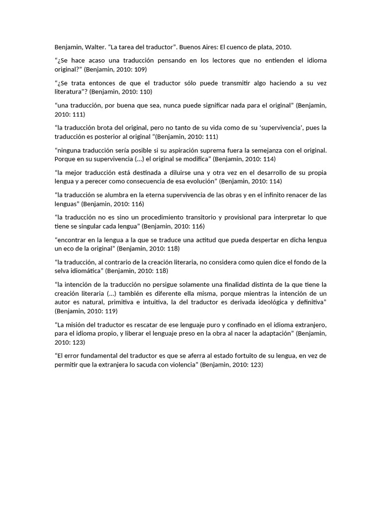 FICHA Walter Benjamin - La Tarea Del Traductor | PDF