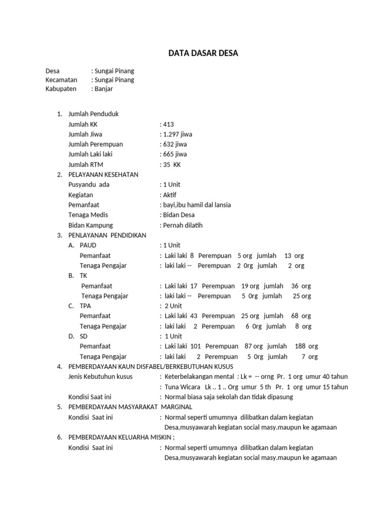 Data Dasar Desa | PDF