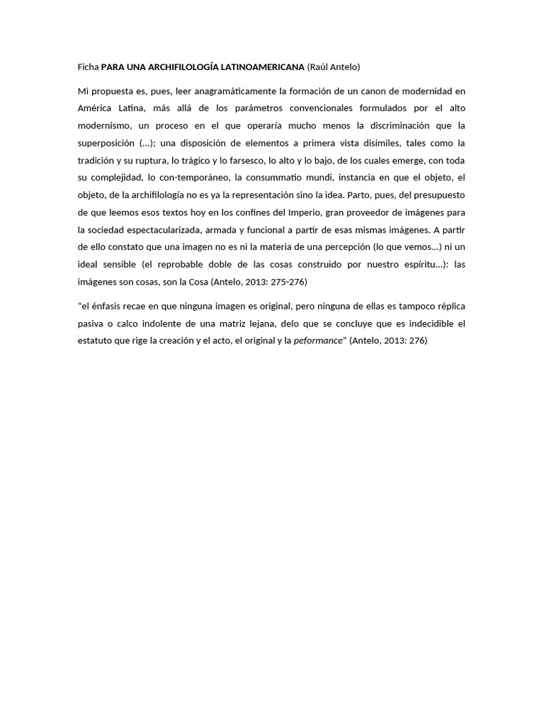 ANTELO Raúl - Para una archifilologia latinoamericana (ficha) | PDF