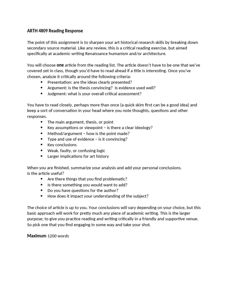ARTH 4809 Reading Response | PDF