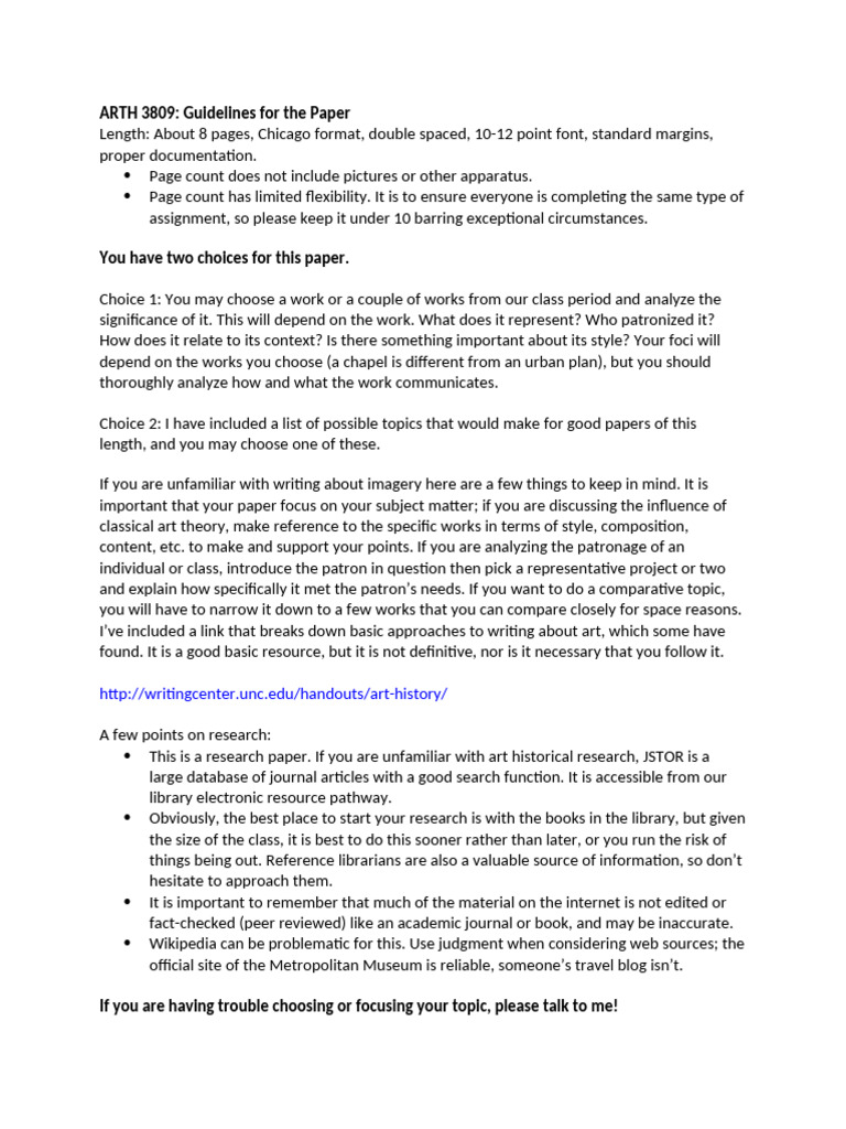 ARTH 3809 Paper Guide and Topics | PDF