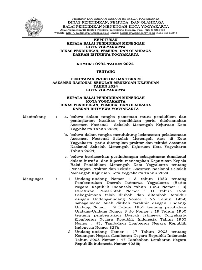 SK Penetapan Proktor Teknisi AN 2024 SMK | PDF
