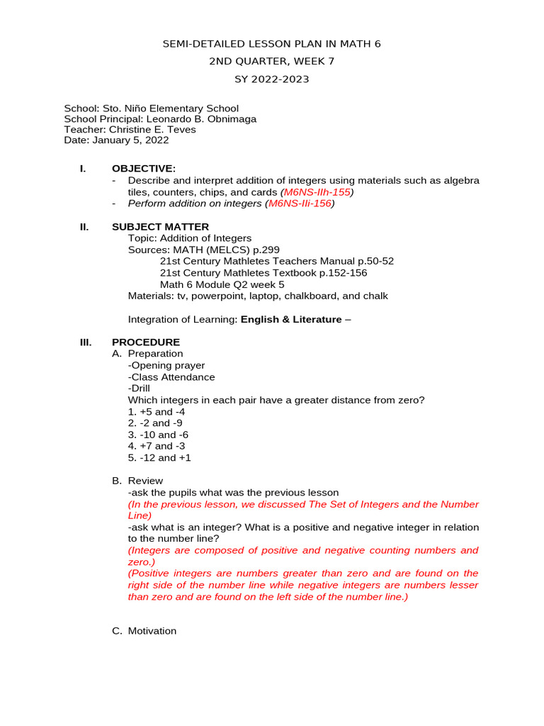SEMI detailed lesson plan in math 6 q2 week 7 | PDF