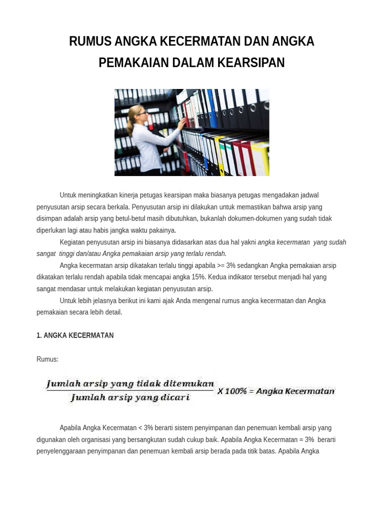Rumus Angka Kecermatan Dan Angka Pemakaian Dalam Kearsipan | PDF