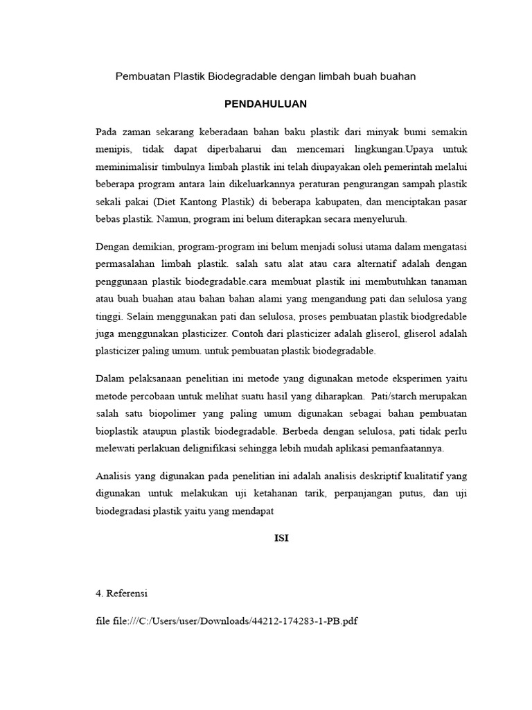 Pembuatan Plastik Biodegradable Dari Limbah - Google Dokumen | PDF