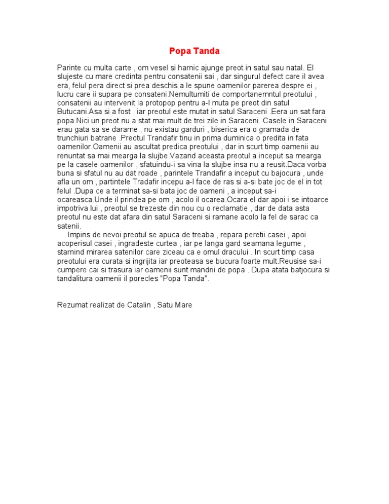 Rezumat Popa Tanda | PDF