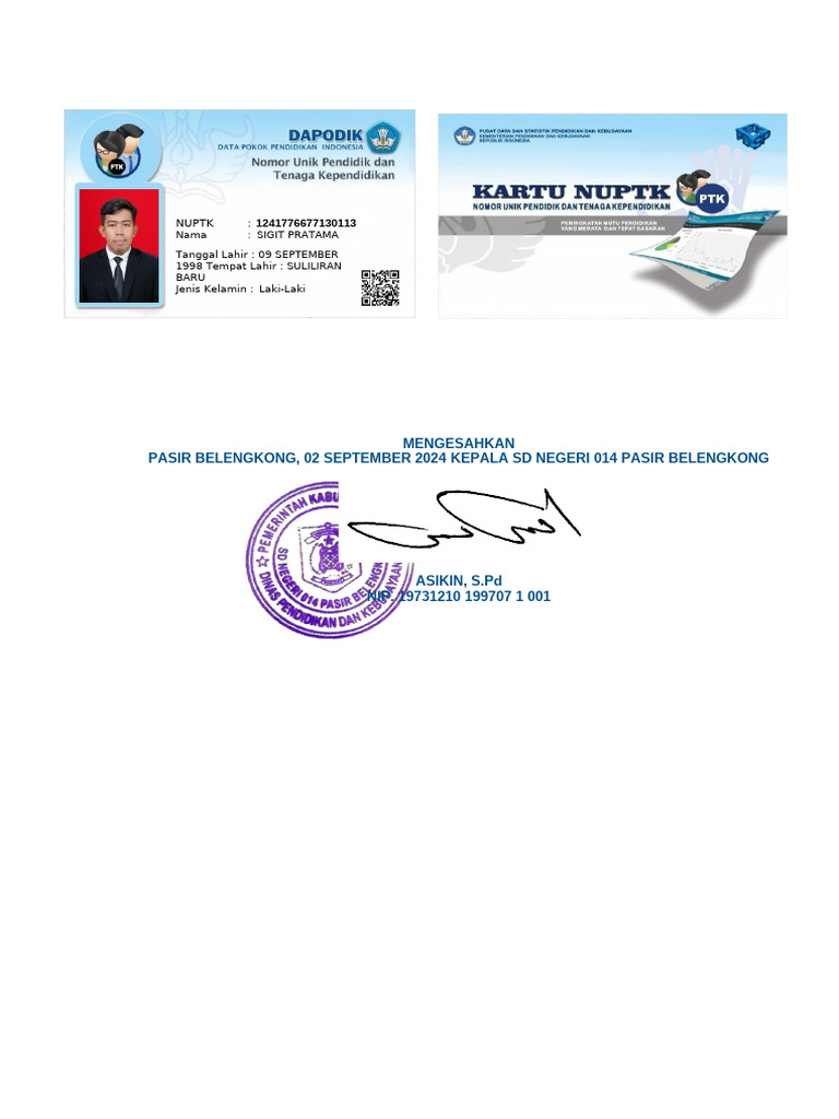Kartu NUPTK LEGALISIR SIGIT PRATAMA | PDF