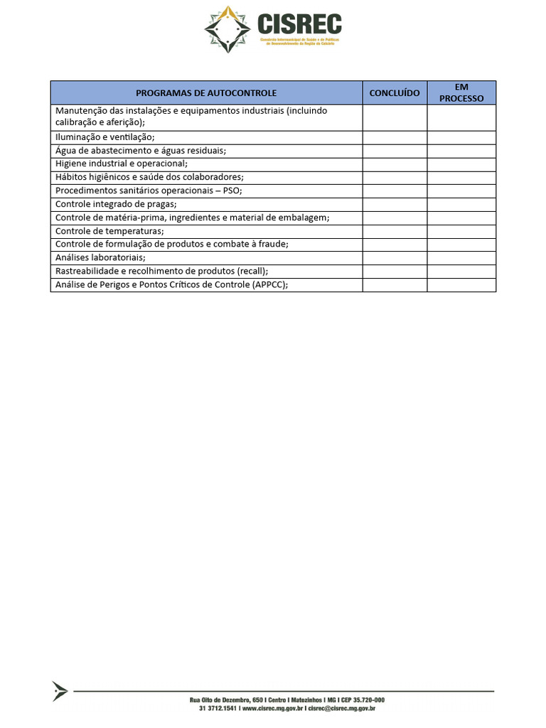 3 - CHECKLIST PROGRAMAS DE AUTOCONTROLE | PDF