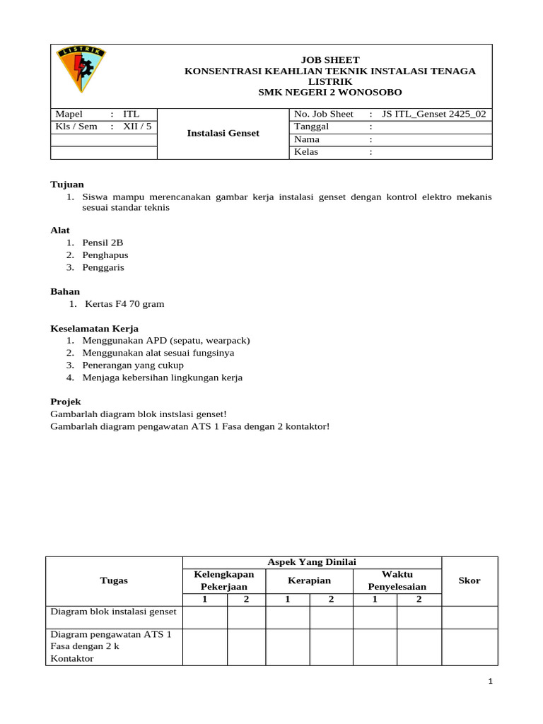 JOBSHEET ITL - Genset 2425 - 02 | PDF