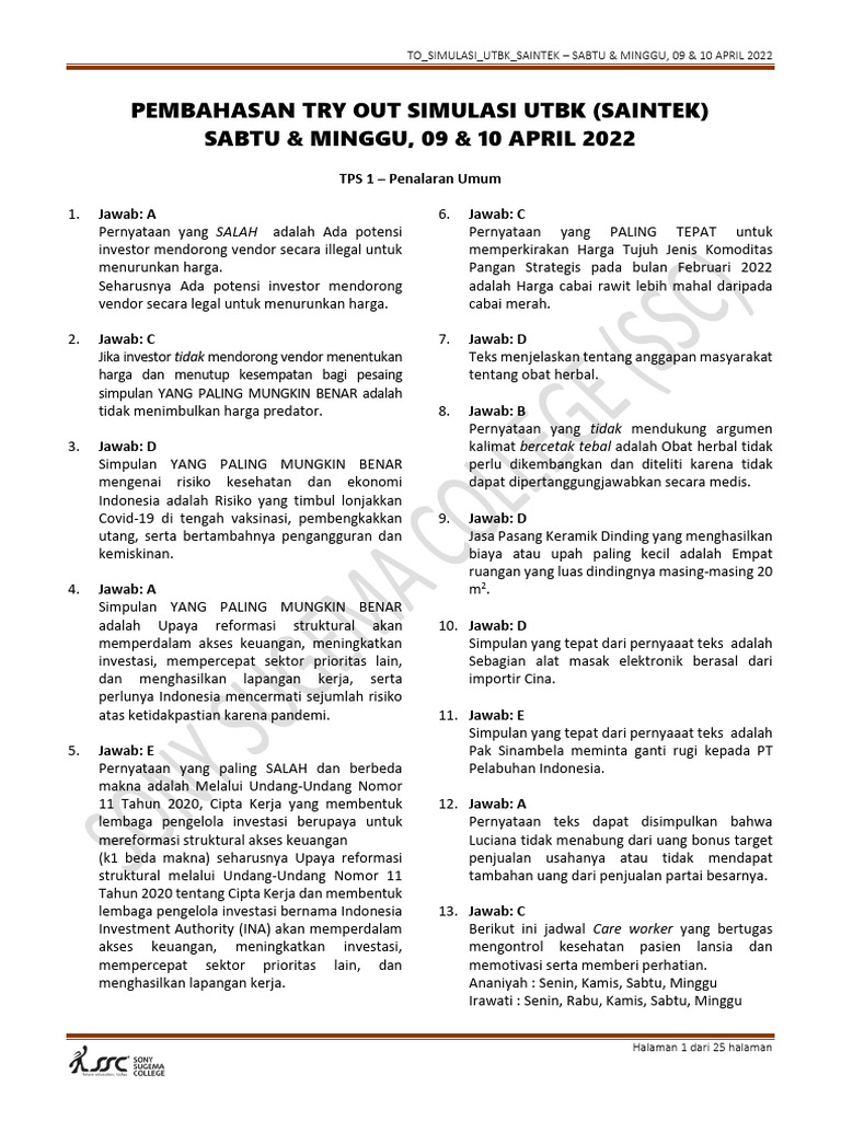 Butbk 09apr22 Saintek | PDF