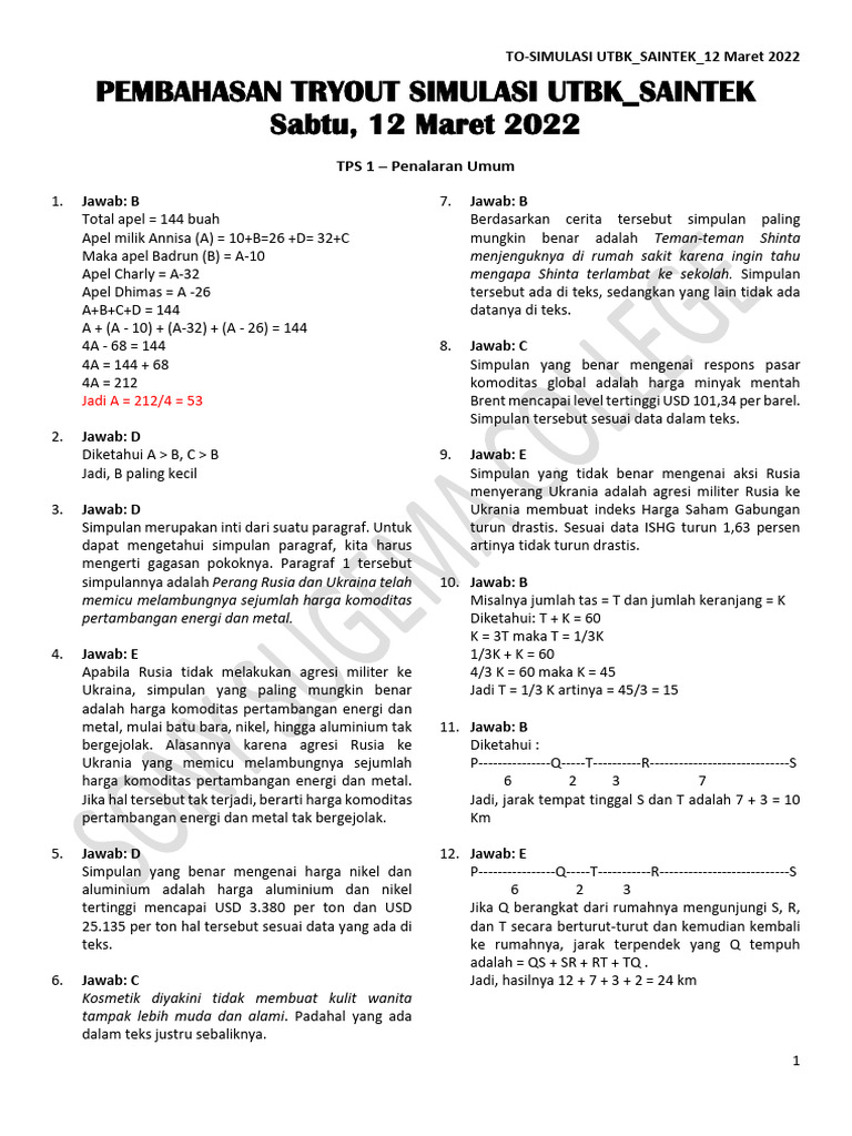 Butbk 12mar22 Saintek | PDF