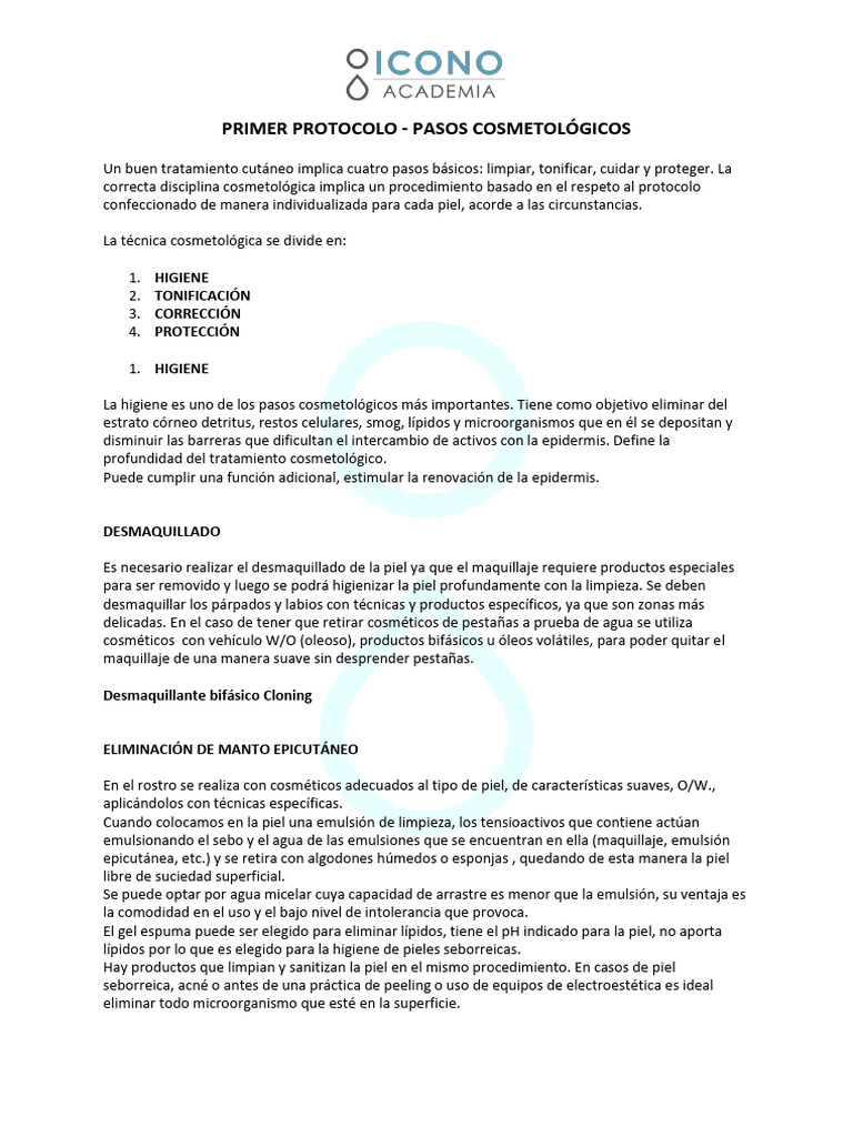Primer Protocolo Pasos Cosmetologicos | PDF
