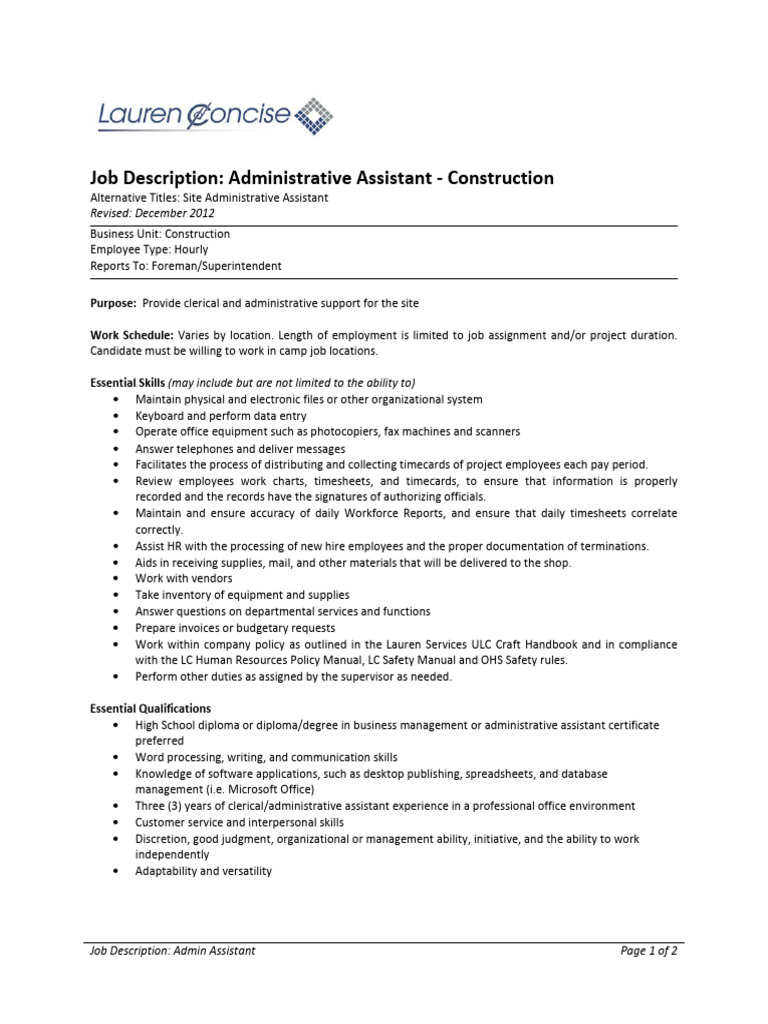 Construction Admin Asst - Const | PDF