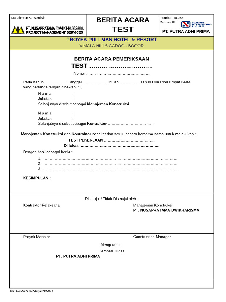 Form - Berita Acara Test | PDF