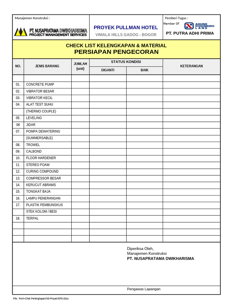 Form - Chek List Material Cor | PDF