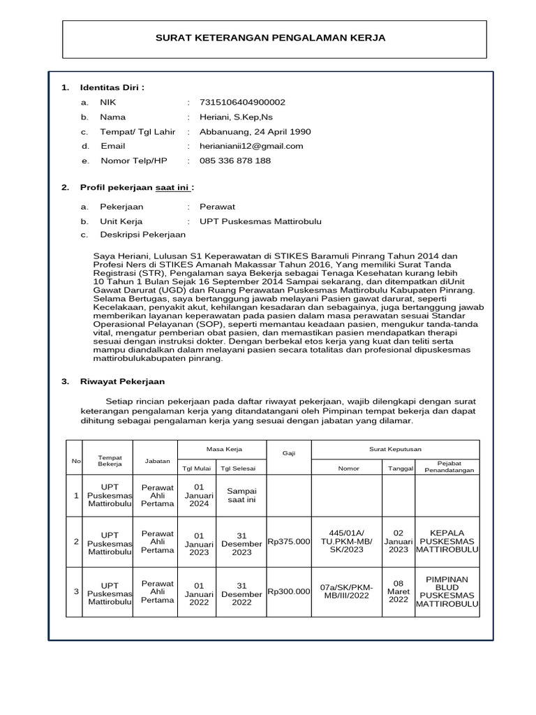 Contoh Format Suket Pengalaman Kerja | PDF