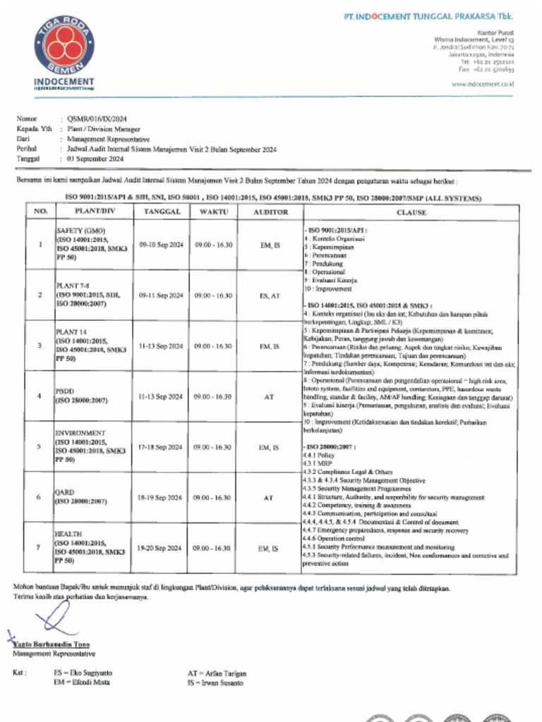 Jadwal Audit Sept 2024 | PDF
