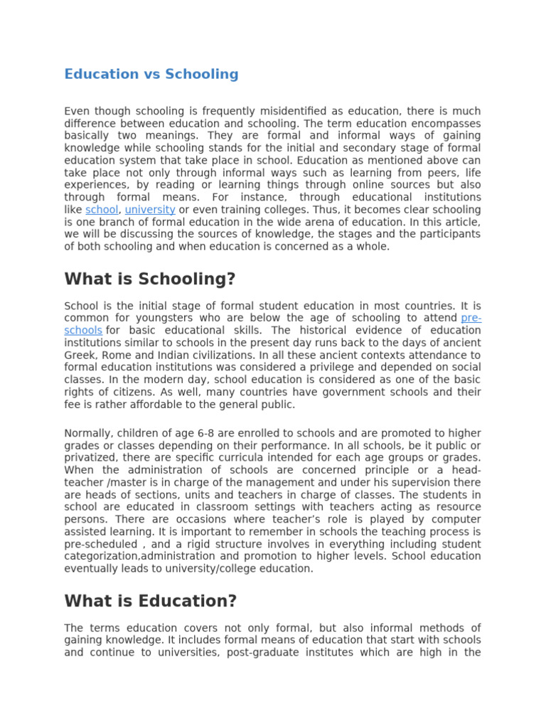 Education Vs Schooling 1 Pdf