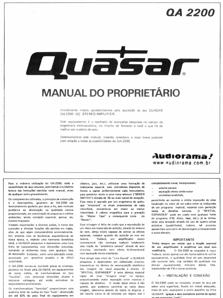 Quasar Qa2200 Manual Pdf