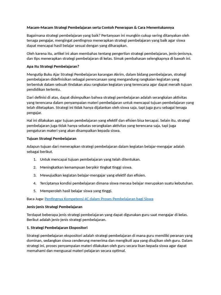Macam Macam Strategi Pembelajaran | PDF
