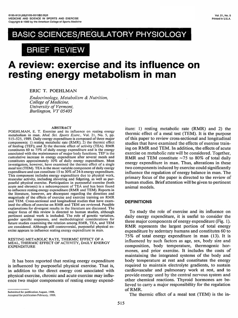 A Review Exercise and Its Influence On Resting.5 | PDF