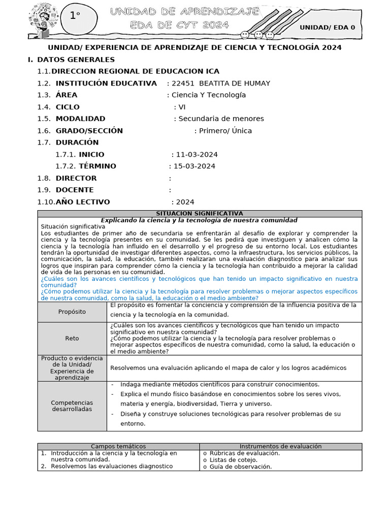 1° EdA Y-O Unidad CyT 2024 | PDF