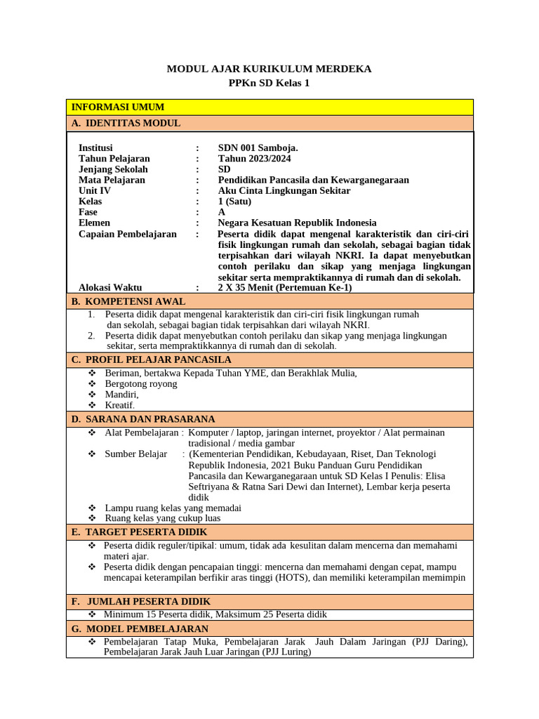 Modul Ajar Kls 1b | PDF