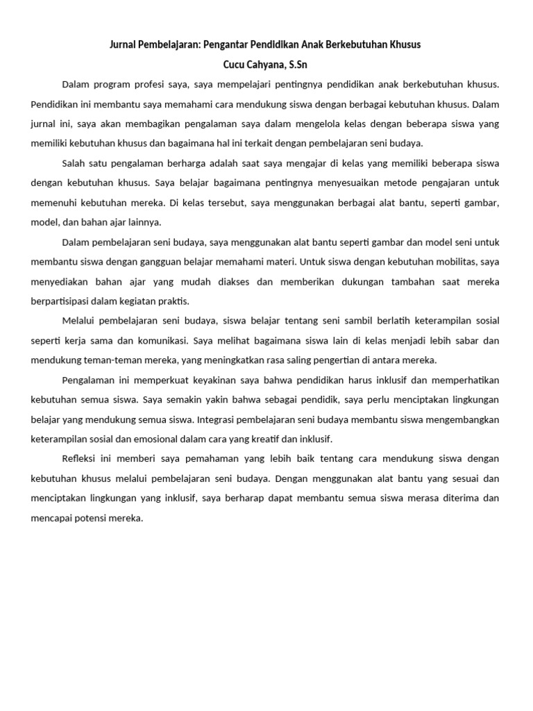 Jurnal Pembelajaranku - Pendidikan Inklusif | PDF