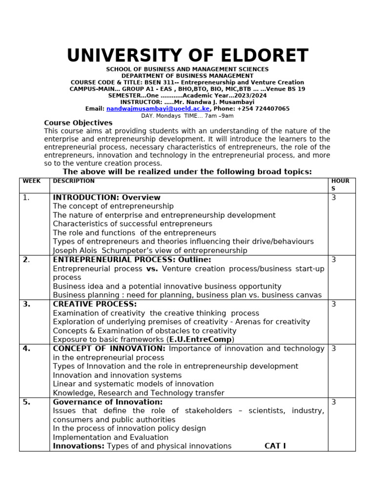 A1 Bsen 311 Course Outline | PDF