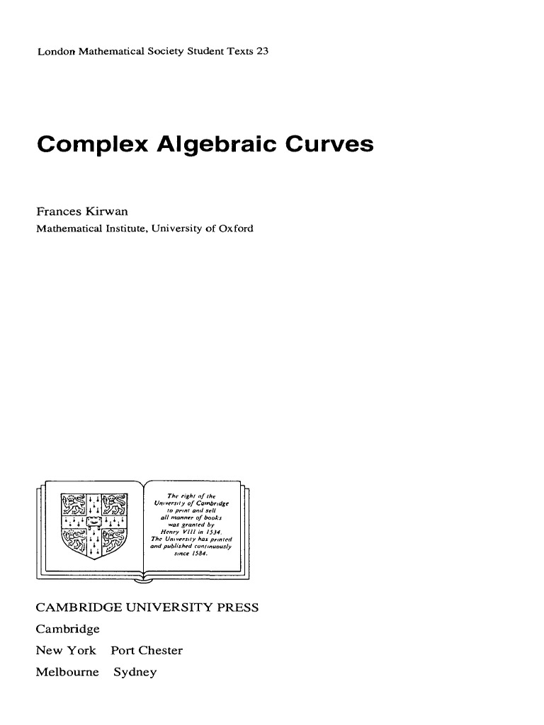 Complex Algebraic Curves - Francis Kirwan | PDF